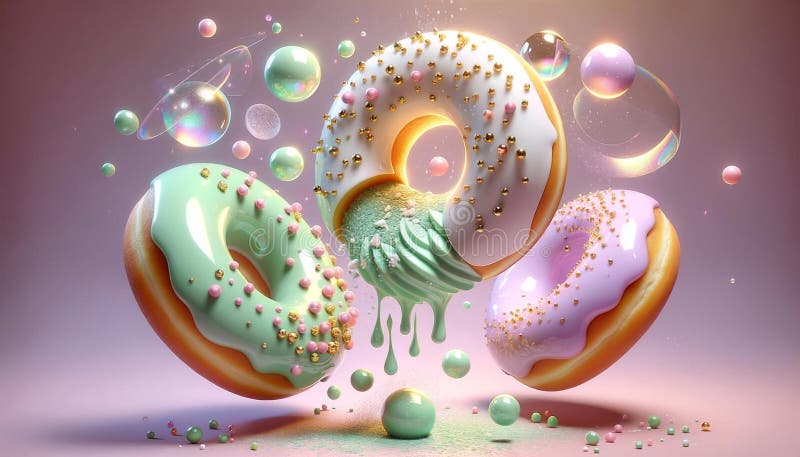 Whimsical Donut Dreamscape stock illustration. Illustration of flower ...