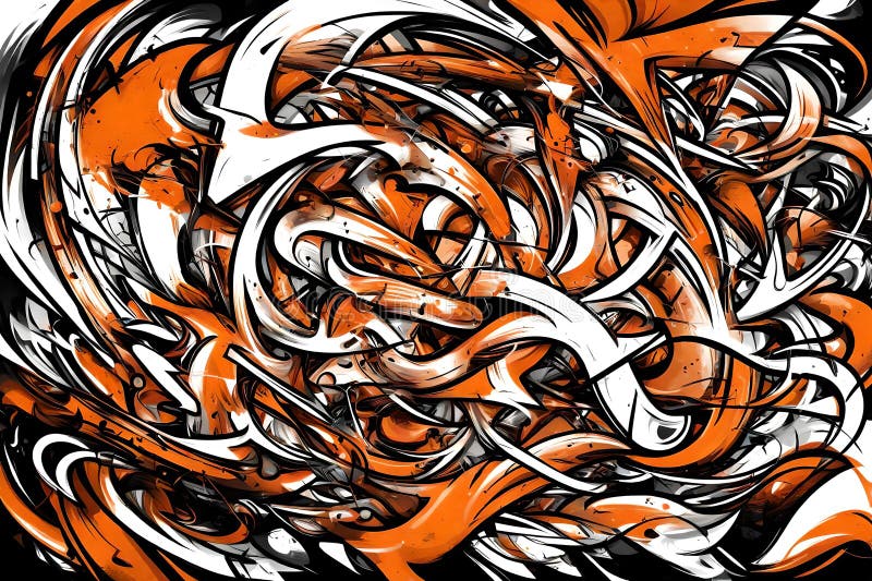 A Whimsical Doodle Art Abstraction in White, Orange, and Black Stock ...