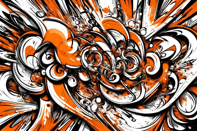A Whimsical Doodle Art Abstraction in White, Orange, and Black Stock ...