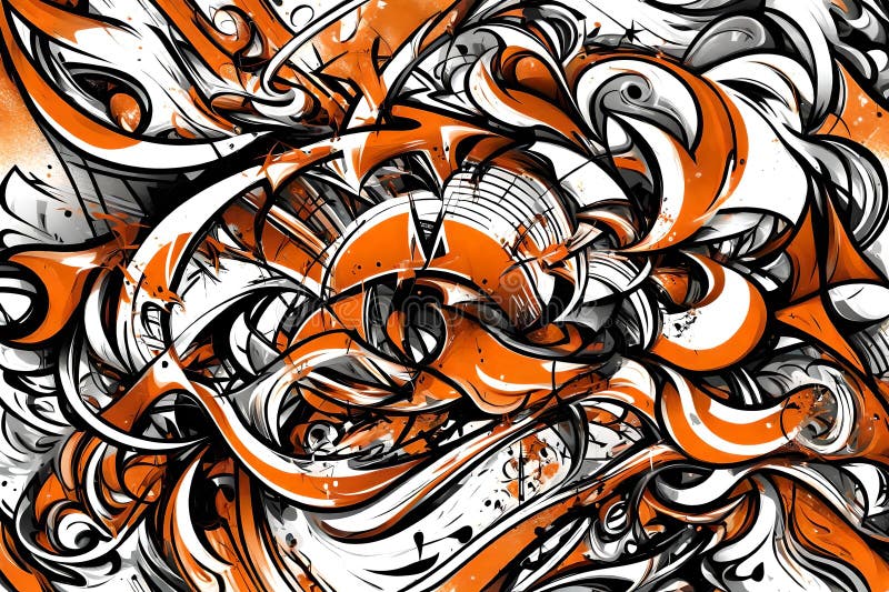 A Whimsical Doodle Art Abstraction in White, Orange, and Black Stock ...