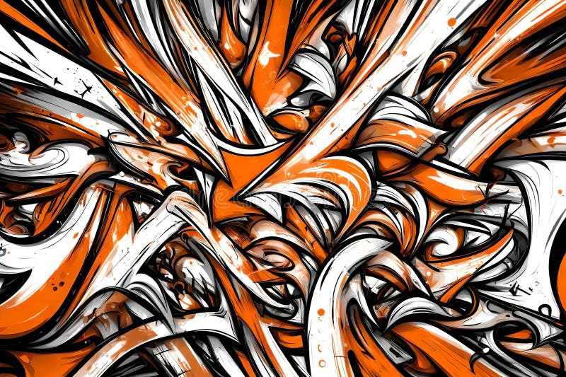 A Whimsical Doodle Art Abstraction in White, Orange, and Black Stock ...