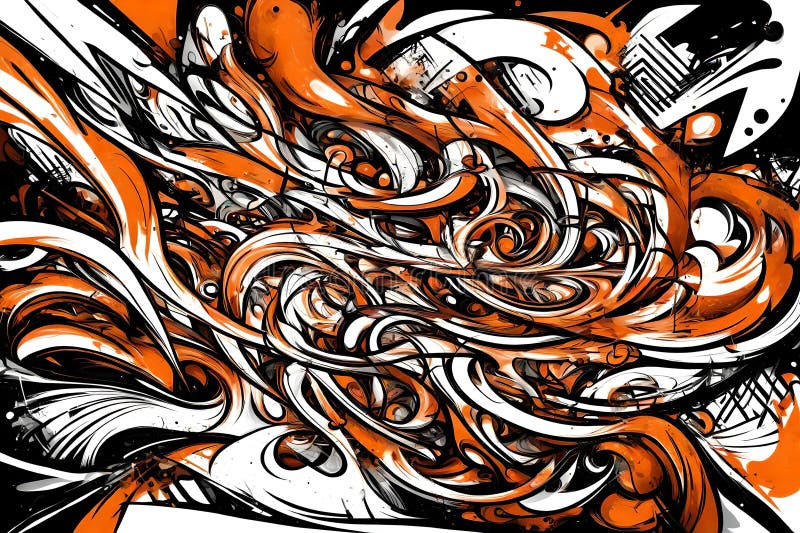 A Whimsical Doodle Art Abstraction in White, Orange, and Black Stock ...