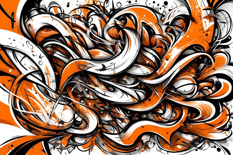 A Whimsical Doodle Art Illustration in White, Orange, and Black Stock ...