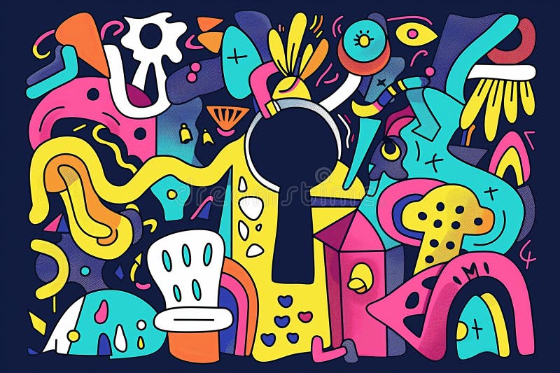A Whimsical Doodle Style Illustration of a Keyhole, Showing a View ...