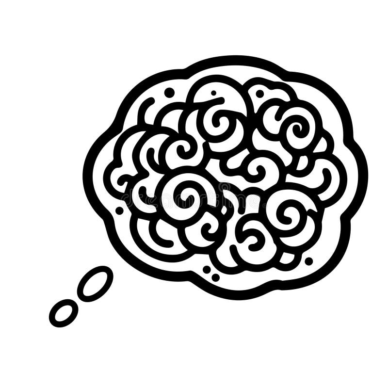 Whimsical Doodle Thought Bubble with Swirly Brain Lines Stock ...