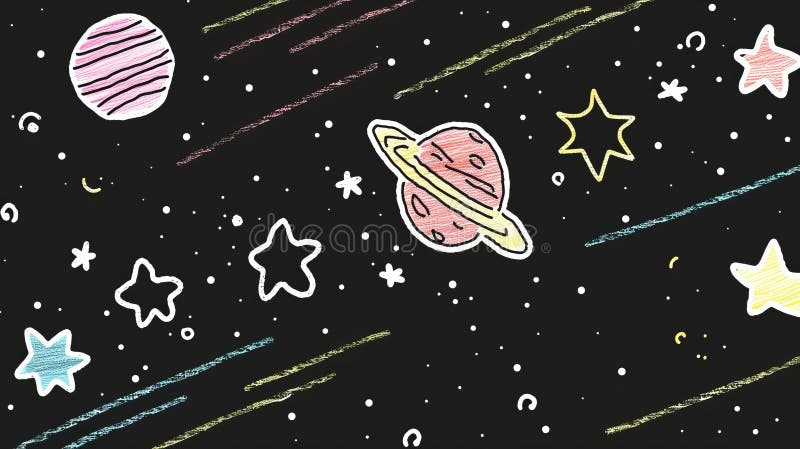 Whimsical Doodles of Planets and Stars on a Cosmic Night Sky Stock ...