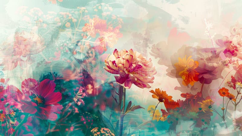 Whimsical Double Exposure Background Overlaid with Vibrant Floral ...