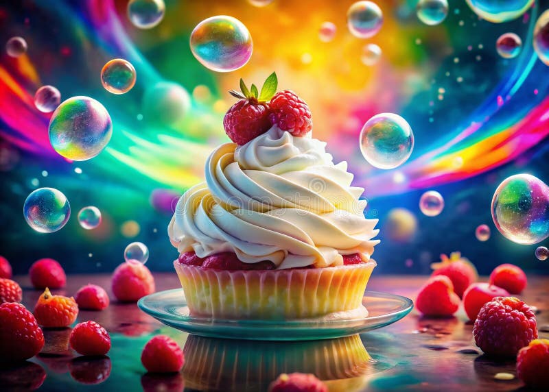 A Whimsical Double Exposure of a Floating Whipped Cream Cake Showcasing ...
