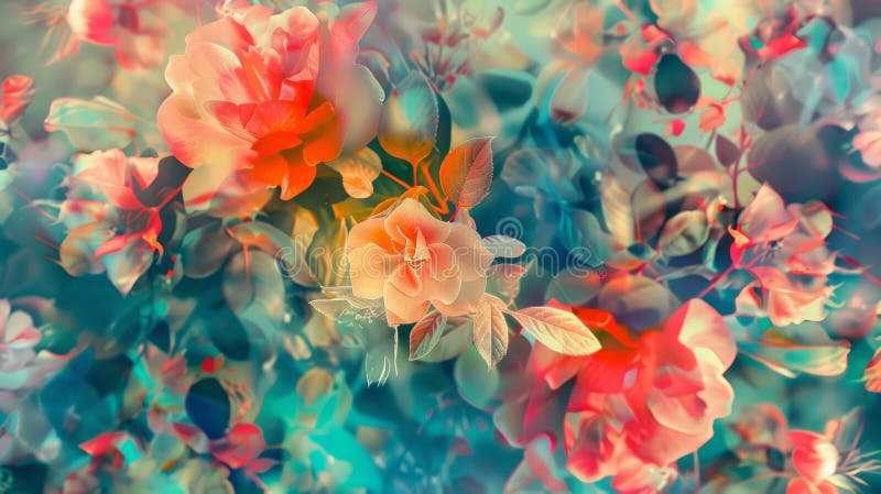 Whimsical Double Exposure Overlaid with Vibrant Floral Patterns Stock ...