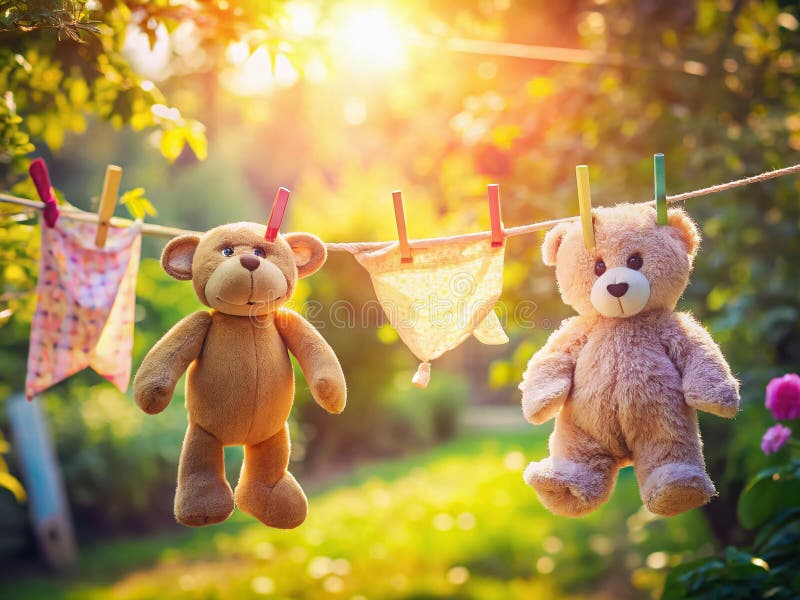 Whimsical Double Exposure a Playful Perspective of Washed Toys Drying ...