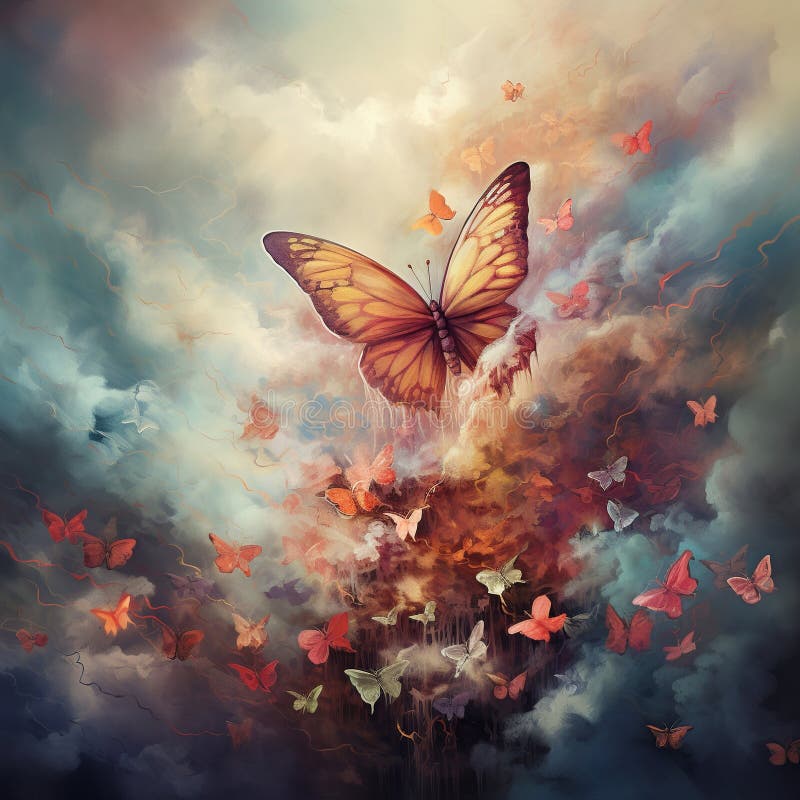 Whimsical Downpour: a Butterfly Rain in a Bewitched Sky Stock ...