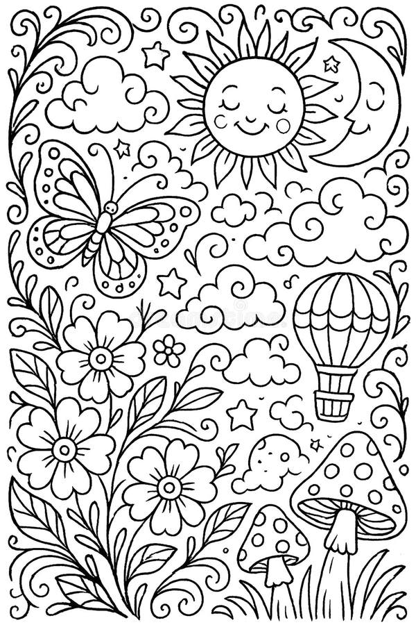 Whimsical Dream Cottage Cute Coloring Page Stock Illustration ...