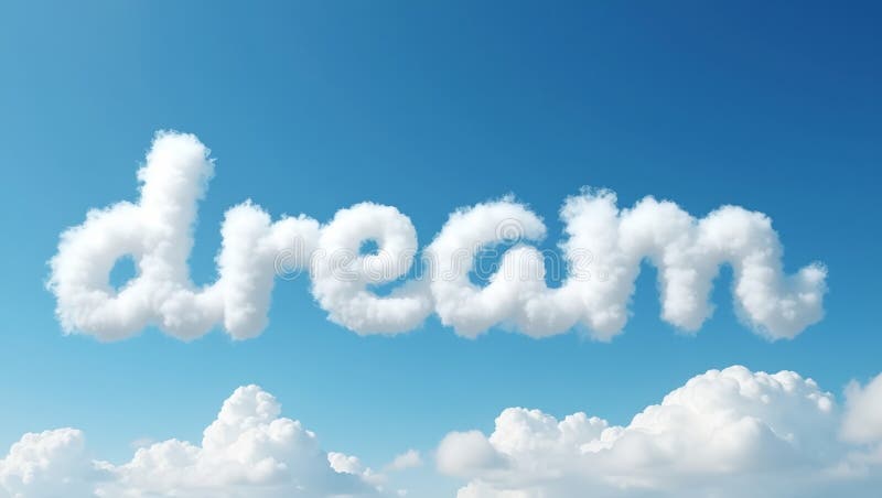 Whimsical Dream Spelled in Fluffy Cloud Letters on Blue Sky Stock ...