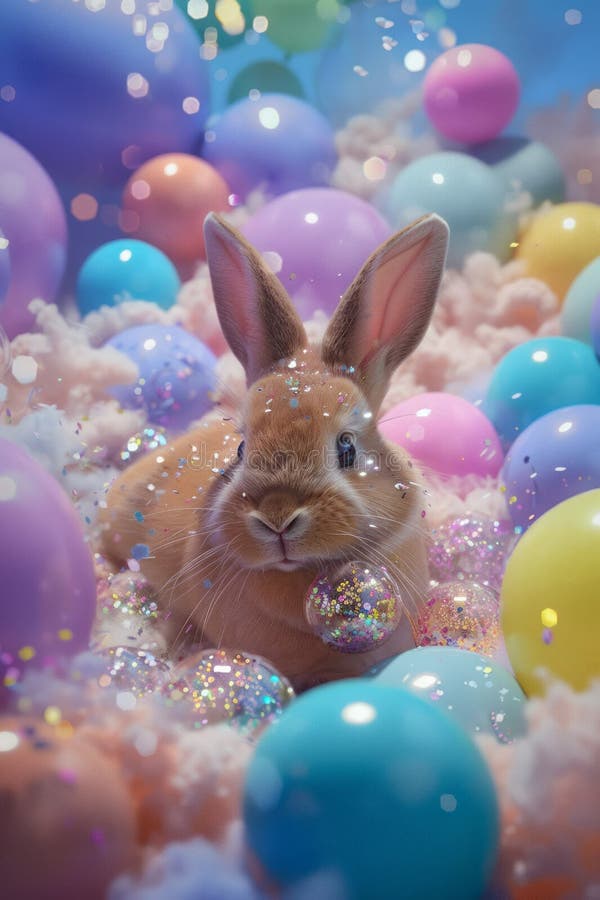 Whimsical Easter Bunny Amidst Sparkling Glitter and Pastel Colored ...