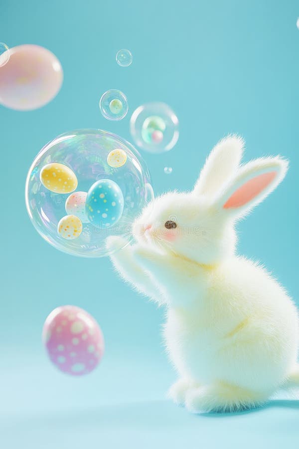 A Whimsical Easter Bunny Blowing Pastel-colored Bubbles, Each Bubble ...