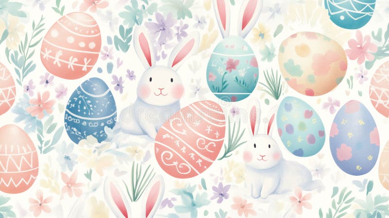 Whimsical Easter Bunny and Egg Pattern Stock Illustration ...