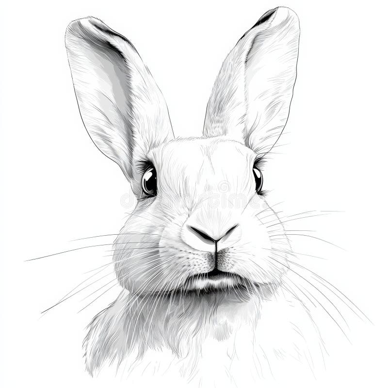 Whimsical Easter Bunny Head Outline with Long Ears and Expressive ...