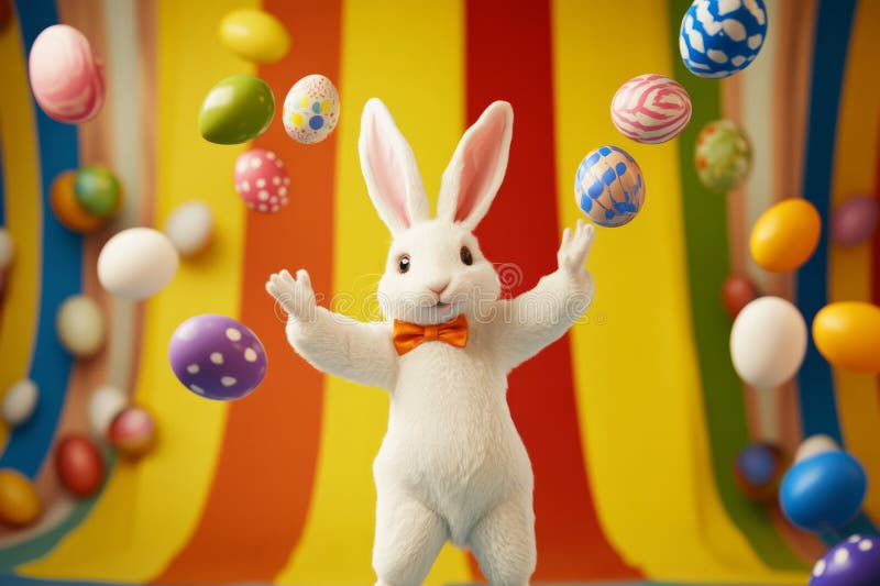 A Whimsical Easter Bunny Juggling a Mix of Chocolate and Real Easter ...