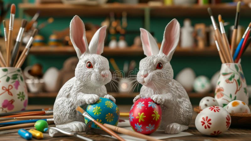 Whimsical Easter Bunnys Sharing a Quiet Moment Stock Illustration ...