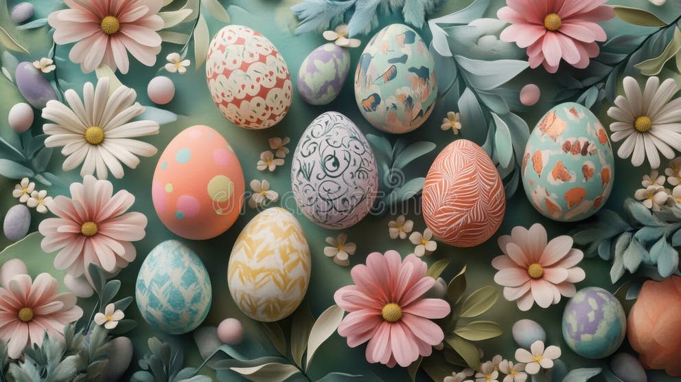 A Whimsical Easter Egg Scene Featuring an Array of Colorful Digital ...