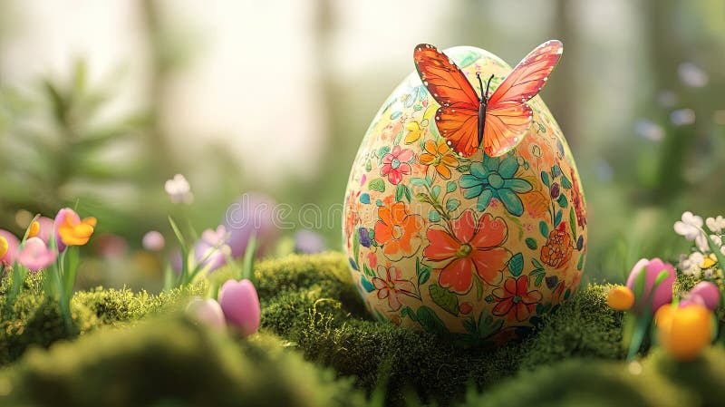 A Whimsical Easter Egg-shaped Frame with Colorful Patterns and a Stock ...