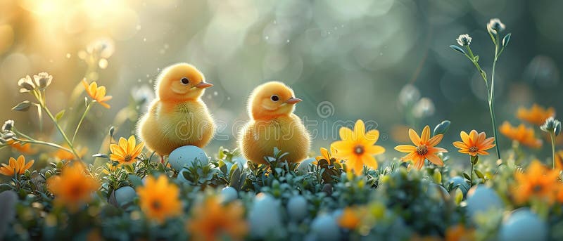 Whimsical Easter Themed Little Chick Illustrations in a Storybook Stock ...