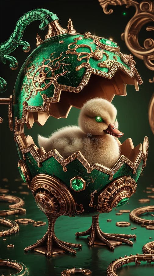 A Whimsical yet Eerie Fabergé Egg with a Cracked Shell, Revealing a ...