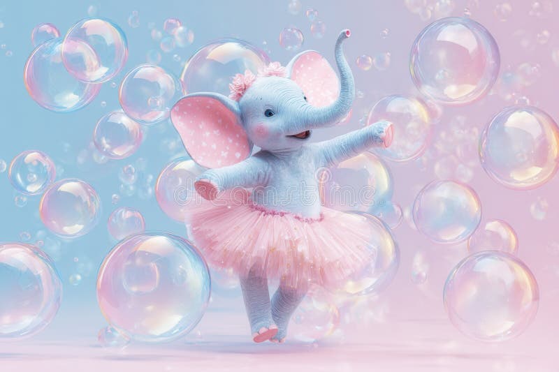 Whimsical Elephant Ballet Dancer among Floating Bubbles Stock Image ...