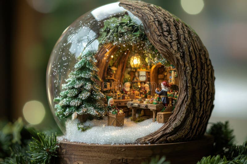 Whimsical Elf Workshop Snow Globe for Holiday Decor and Gifts Stock ...