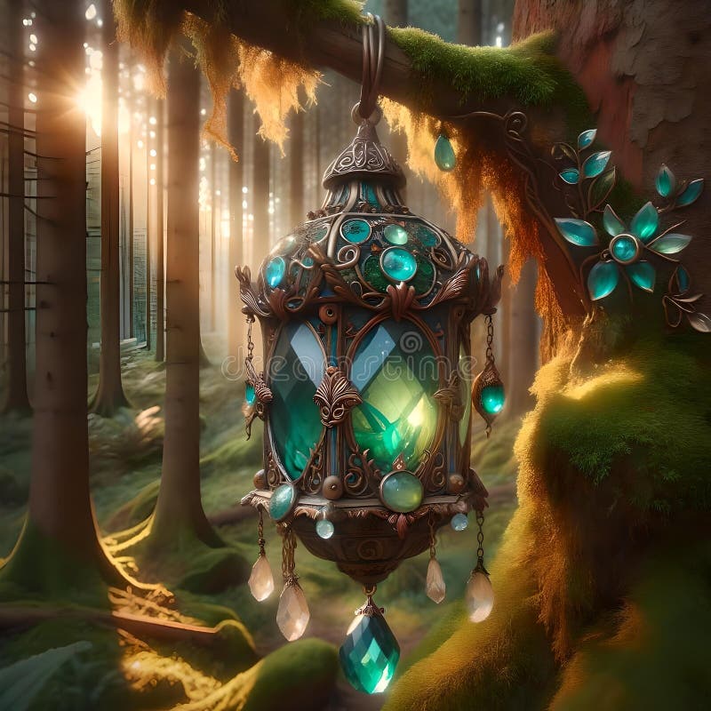 Whimsical Enchanted Lantern in the Forest Stock Illustration ...