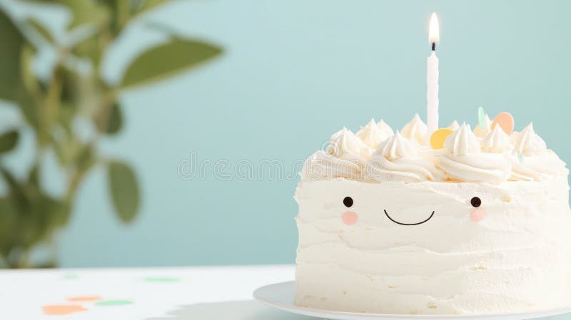Whimsical Face Cake with Candle and Pastel Colors for Birthday ...
