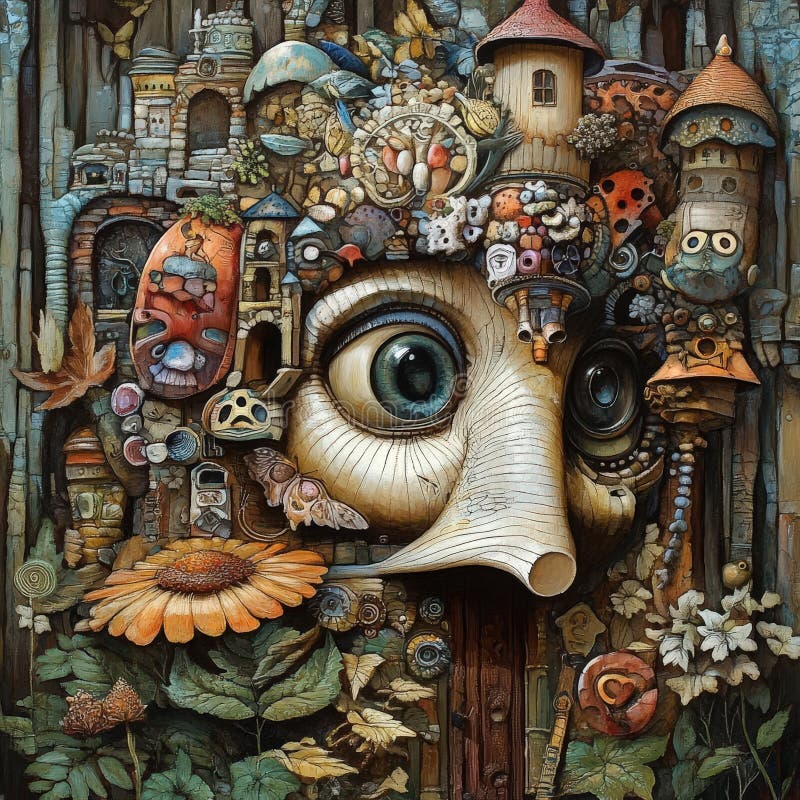 Whimsical Face Composed of Surreal Elements Stock Photo - Image of ...