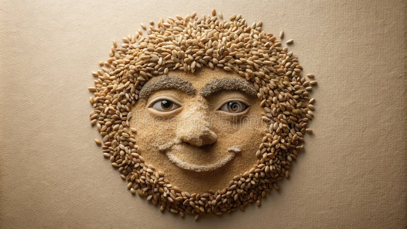A Whimsical Face Crafted from Grains and Flour, a Cheerful ...