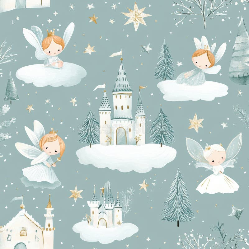 Whimsical Fairytale Pattern Featuring Tiny Fairies and Enchanted ...
