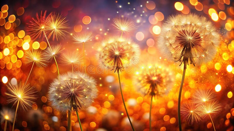 A Whimsical Fireworks Celebration Background Dandelions Sparkle in the ...