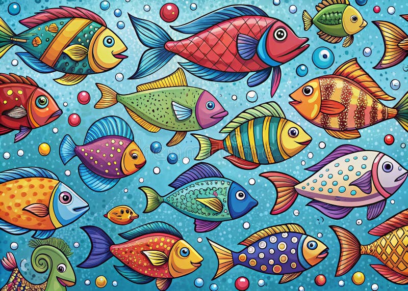 Whimsical Fish Pattern for Design a Colorful Doodle Style Background ...