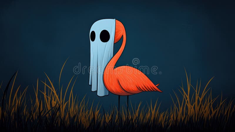 A Whimsical Flamingo Wearing a Ghost Costume Standing in Tall Grass ...