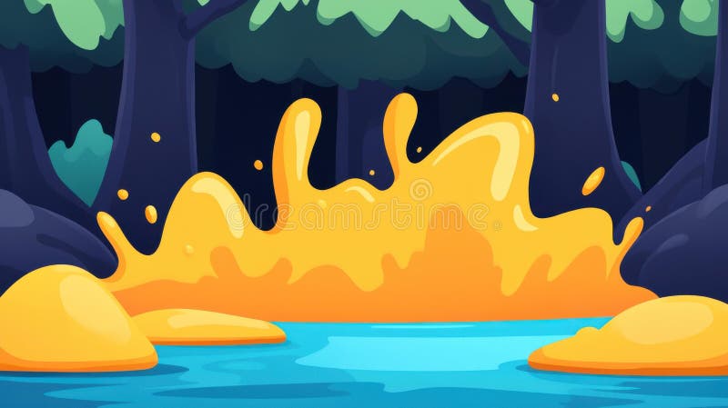A Whimsical Flat Design of an Enchanted River, Featuring Liquid Gold ...