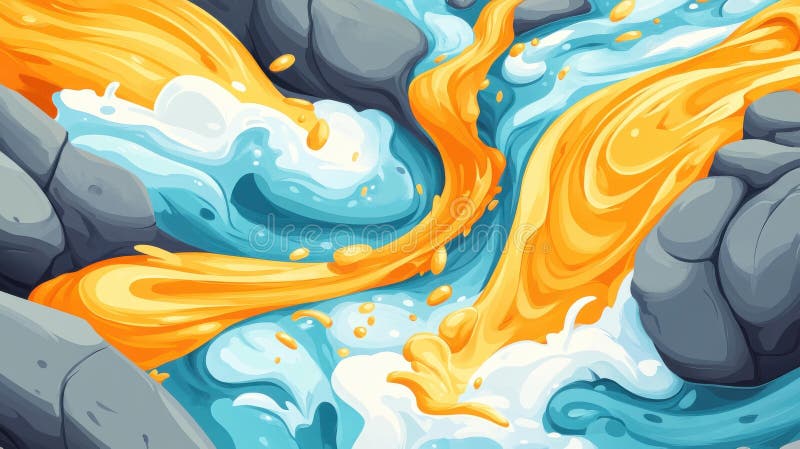 A Whimsical Flat Design of an Enchanted River, Featuring Liquid Gold ...