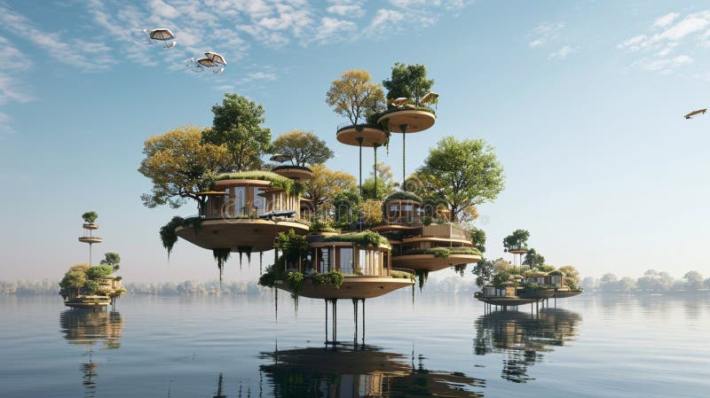 Whimsical Floating Islands and Flying Castle . Generative Ai Stock ...
