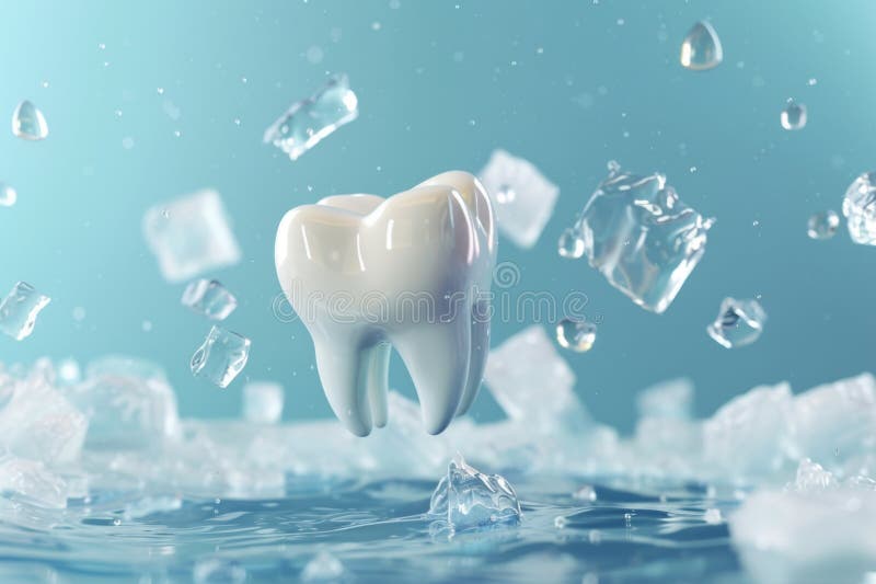 A Whimsical Floating Tooth Amidst Ice and Water in a Dreamy Blue ...