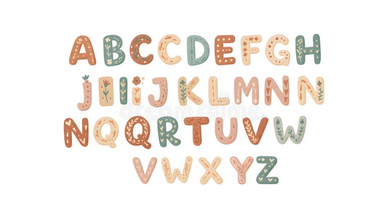 Whimsical Floral Alphabet Displayed in Rows, Decorative Learning Tool ...