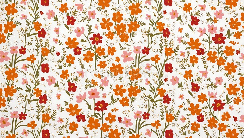 Whimsical Floral Print Pattern on White Background Stock Illustration ...