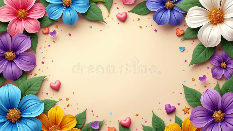 Whimsical Flower Frame with Pastel Colors and Decorative Accents Stock ...