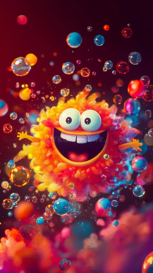 Whimsical Fluffy Character Surrounded by Bubbles Stock Image - Image of ...