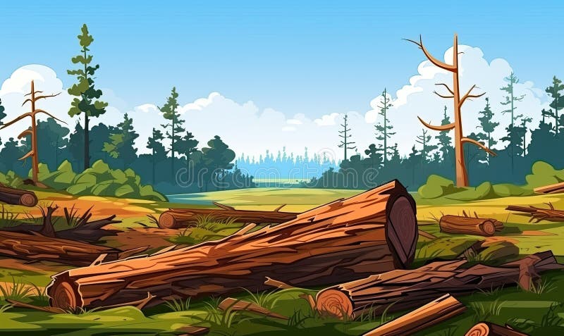 A Whimsical Forest Adventure with Playful Animals and Rustic Logs Stock ...