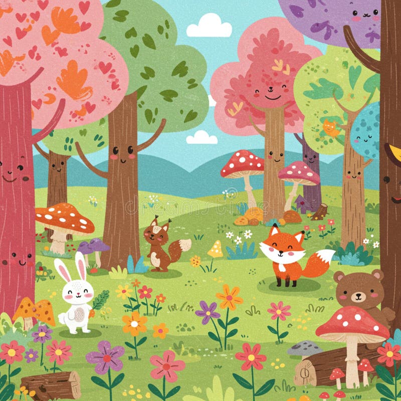 Whimsical Forest in Autumn. Stock Illustration - Illustration of ...