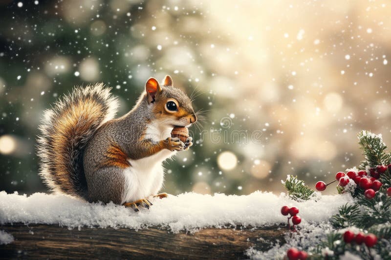 Whimsical Forest Scene with Curious Squirrel Stock Illustration - Illustration of curious, food ...