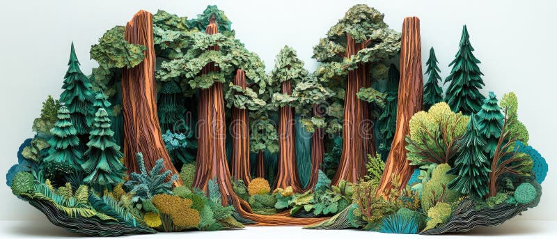 "WHIMSICAL CLAY FOREST SCENE with TALL TREES and LUSH FOLIAGE" Stock ...