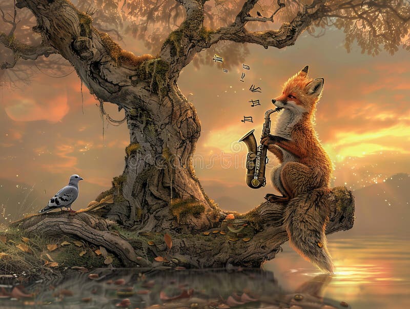 Whimsical Fox Playing Saxophone Stock Illustration - Illustration of ...